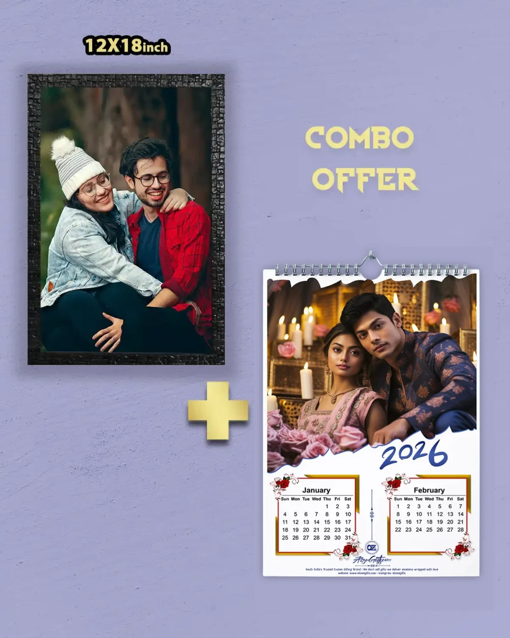 Calendar 3-Page 2026 and 12×18 Frame Combo | A2ZEEGIFTS
